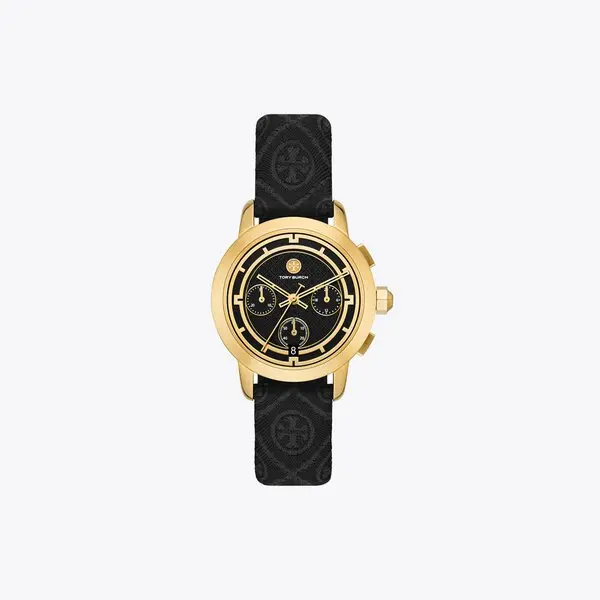 Tory Burch Tory Chronograph Watch, T Monogram Jacquard/ Leather